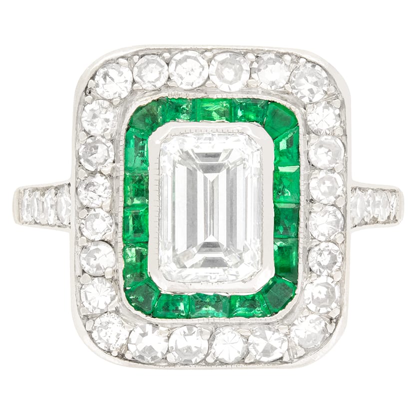 Art Deco 1.15ct Diamond and Emerald Target Ring, c.1920s | Farringdons ...